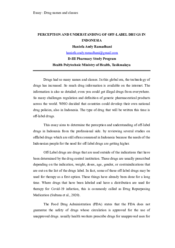 (PDF) PERCEPTION AND UNDERSTANDING OF OFF-LABEL DRUGS IN INDONESIA