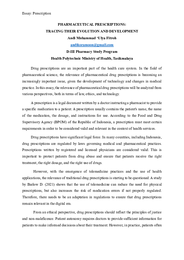 (PDF) Essay: Prescription PHARMACEUTICAL PRESCRIPTIONS: TRACING THEIR ...