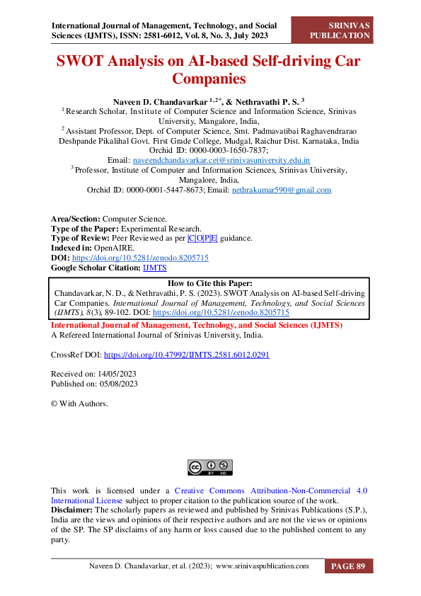 (PDF) SWOT Analysis on AI-based Self-driving Car Companies