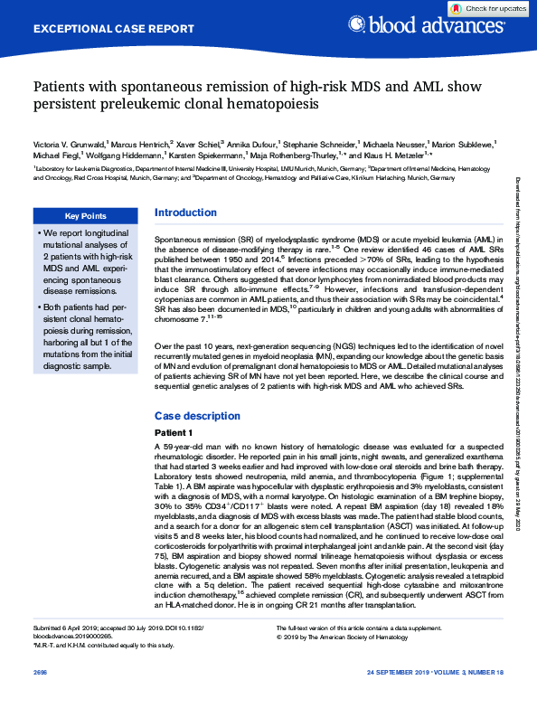 (PDF) Patients with spontaneous remission of high-risk MDS and AML show ...