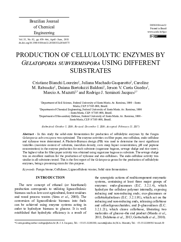 (PDF) PRODUCTION OF CELLULOLYTIC ENZYMES BY Gelatoporia subvermispora ...