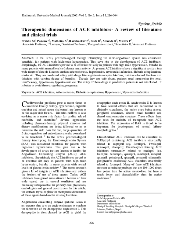 (PDF) Therapeutic dimensions of ACE inhibitors--a review of literature ...