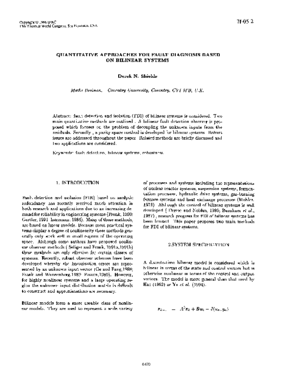 Pdf Quantitative Approaches For Fault Diagnosis Based On Bilinear Systems Derek Shields