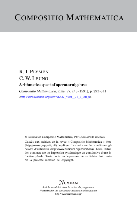 (PDF) Arithmetic aspect of operator algebras