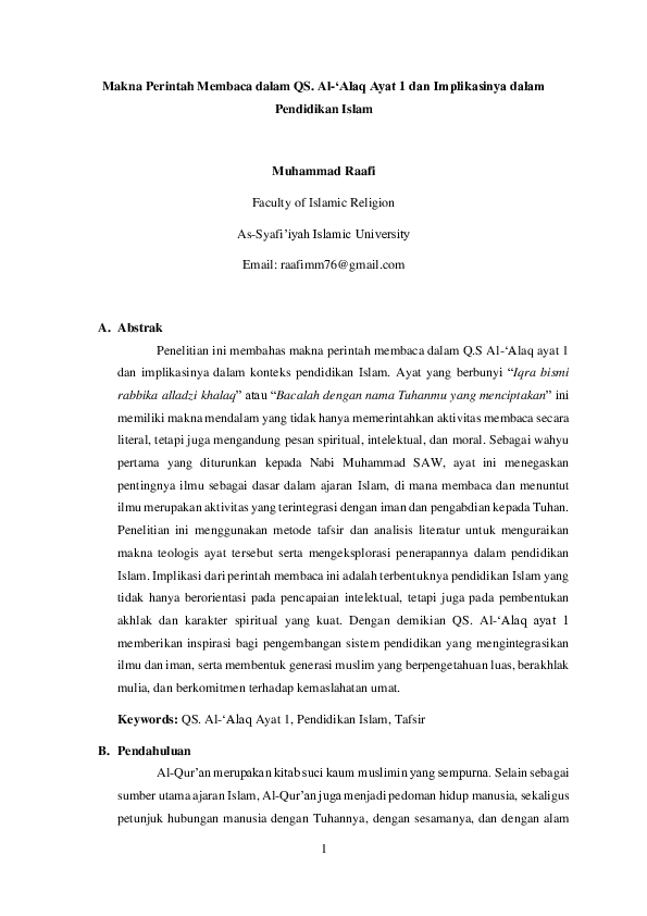 (PDF) Makna Perintah Membaca dalam QS. Al-'Alaq Ayat 1 dan Implikasinya dalam