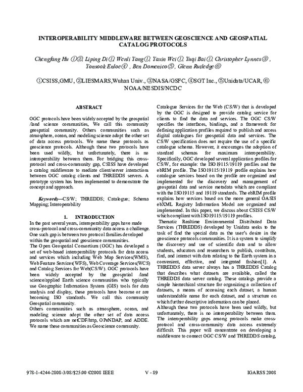(PDF) Interoperability Middleware between Geoscience and Geospatial Catalog Protocols