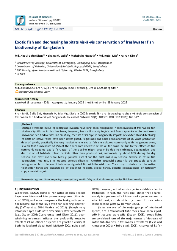 (PDF) Exotic fish and decreasing habitats vis-à-vis conservation of ...
