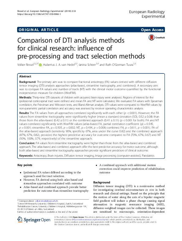(PDF) Comparison of DTI analysis methods for clinical research ...