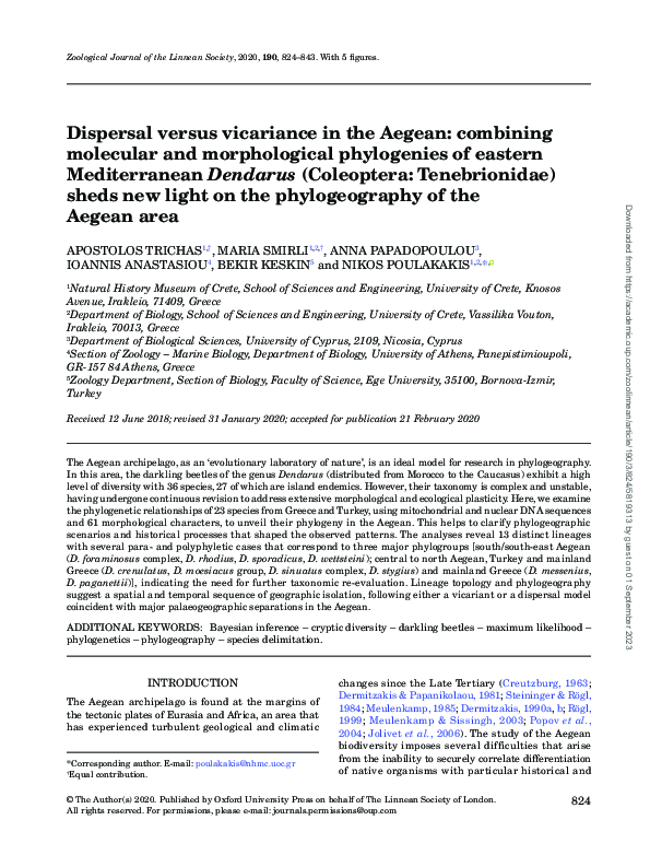 (PDF) Dispersal versus vicariance in the Aegean: combining molecular ...