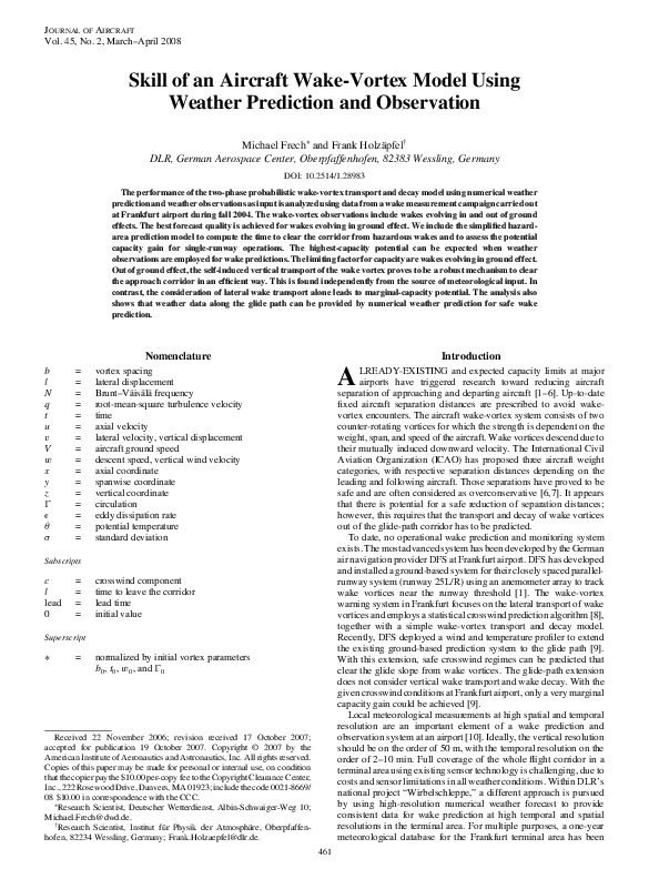 (PDF) Skill of an Aircraft Wake-Vortex Model Using Weather Prediction ...