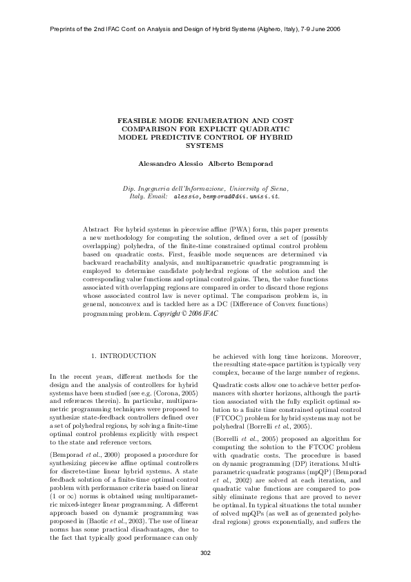 (PDF) Feasible Mode Enumeration and Cost Comparison for Explicit Quadratic Model Predictive ...