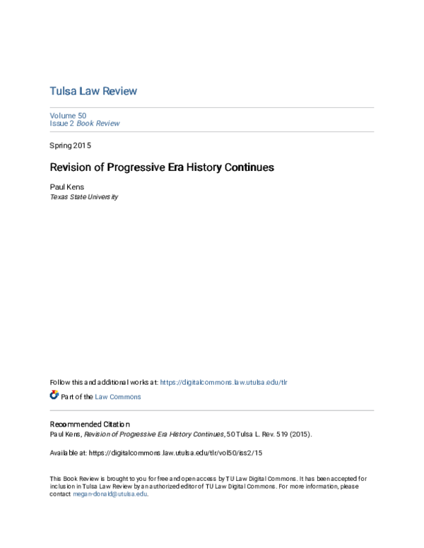 (PDF) Revision of Progressive Era History Continues