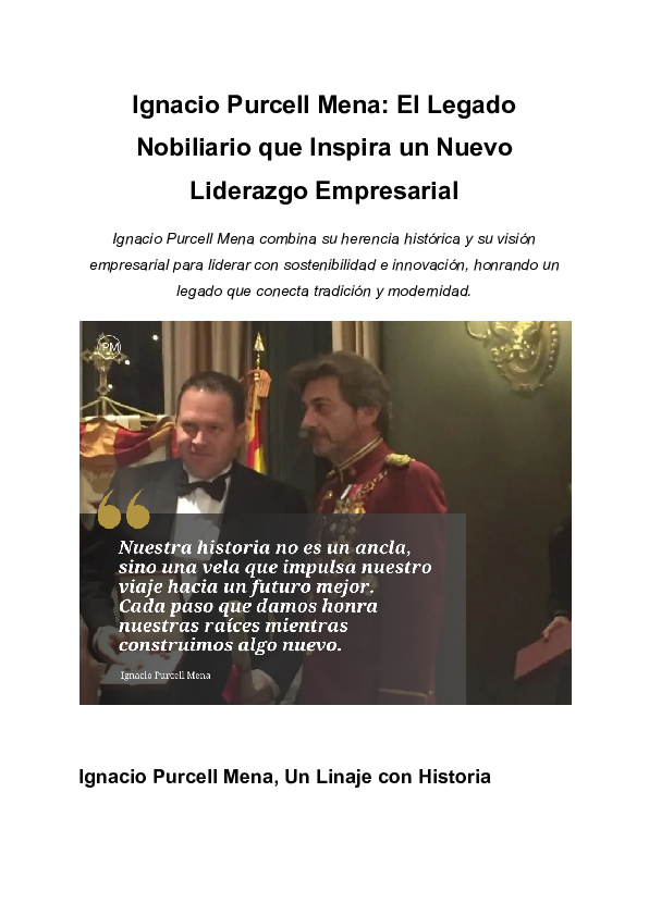 (PDF) Ignacio Purcell Mena: El Legado Nobiliario que Inspira un Nuevo Liderazgo Empresarial