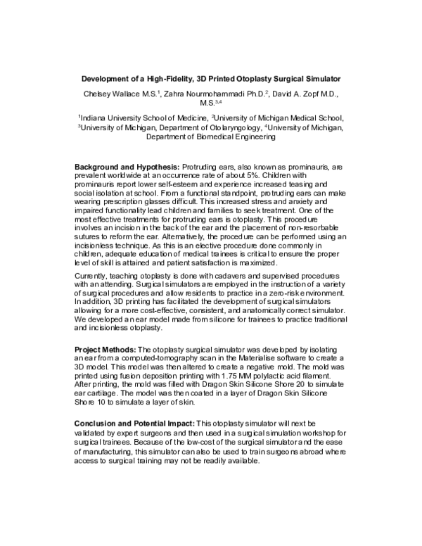 (PDF) Development of a High-Fidelity, 3D Printed Otoplasty Surgical ...