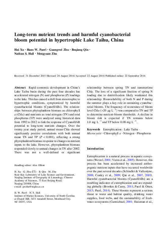 (PDF) Long-term nutrient trends and harmful cyanobacterial bloom ...