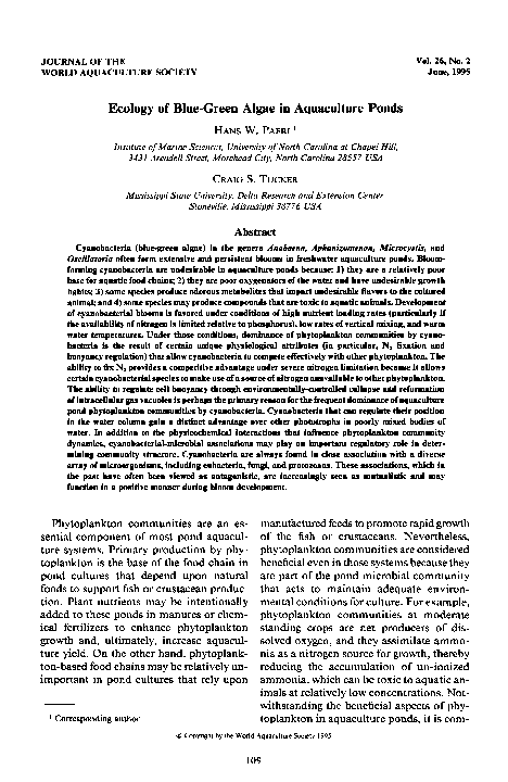(PDF) Ecology of Blue‐Green Algae in Aquaculture Ponds