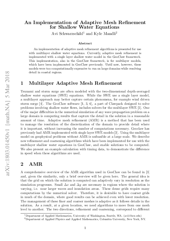 (PDF) An Implementation of Adaptive Mesh Refinement for Shallow Water Equations
