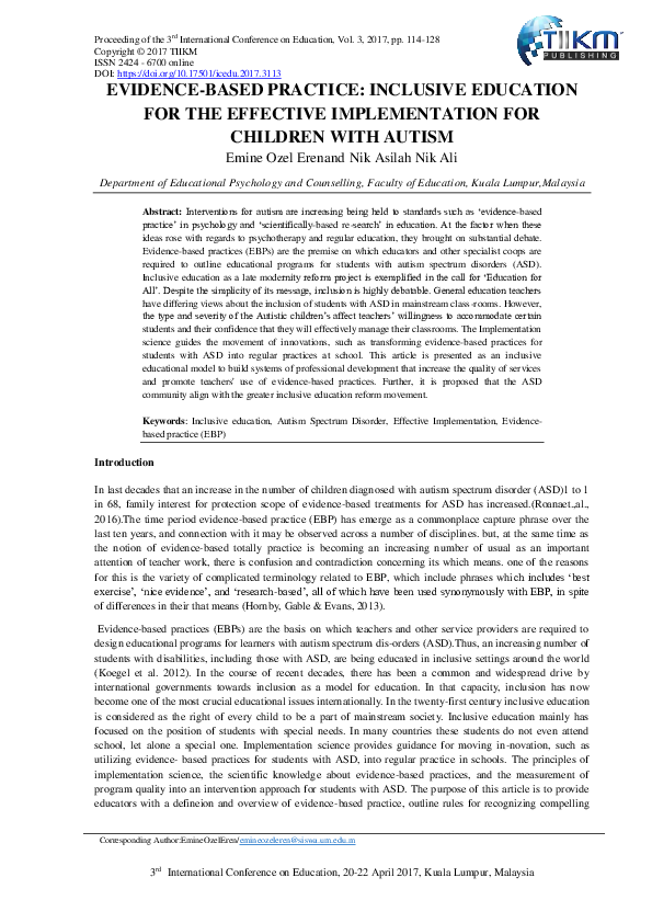 (PDF) Evidence-Based Practice: Inclusive Education for the Effective ...