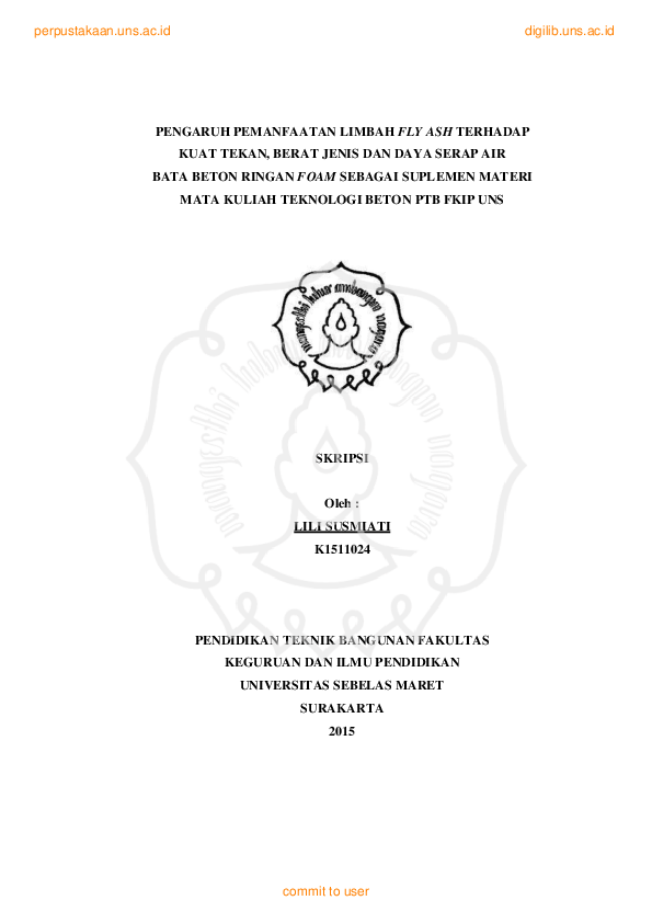 (PDF) Pengaruh Pemanfaatan Limbah Fly Ash Terhadap Kuat Tekan, Berat Jenis Dan Daya Serap Air ...