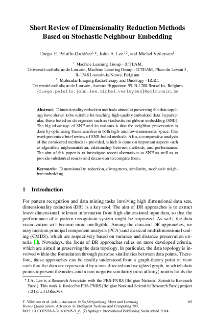 (PDF) Short Review of Dimensionality Reduction Methods Based on Stochastic Neighbour Embedding