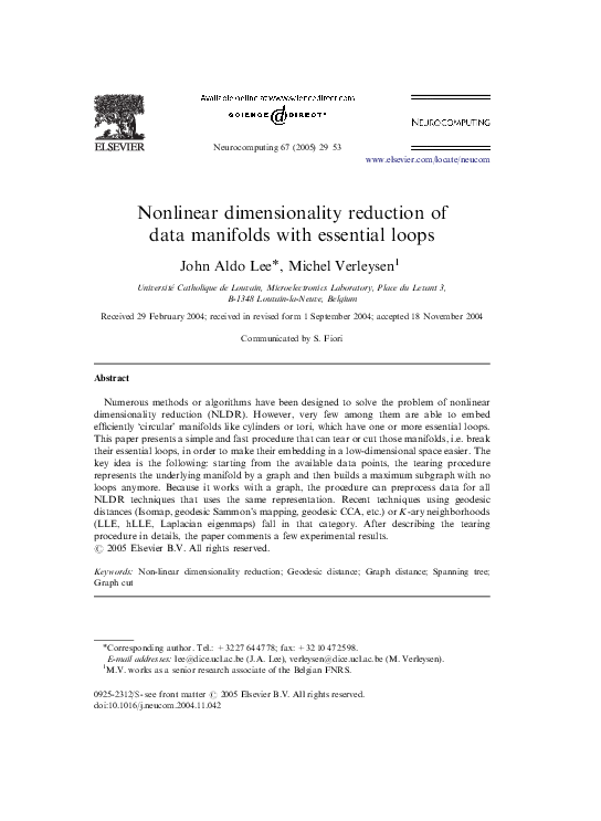 (PDF) Nonlinear dimensionality reduction of data manifolds with essential loops