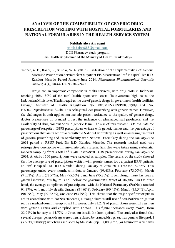 (PDF) ANALYSIS OF THE COMPATIBILITY OF GENERIC DRUG PRESCRIPTION ...