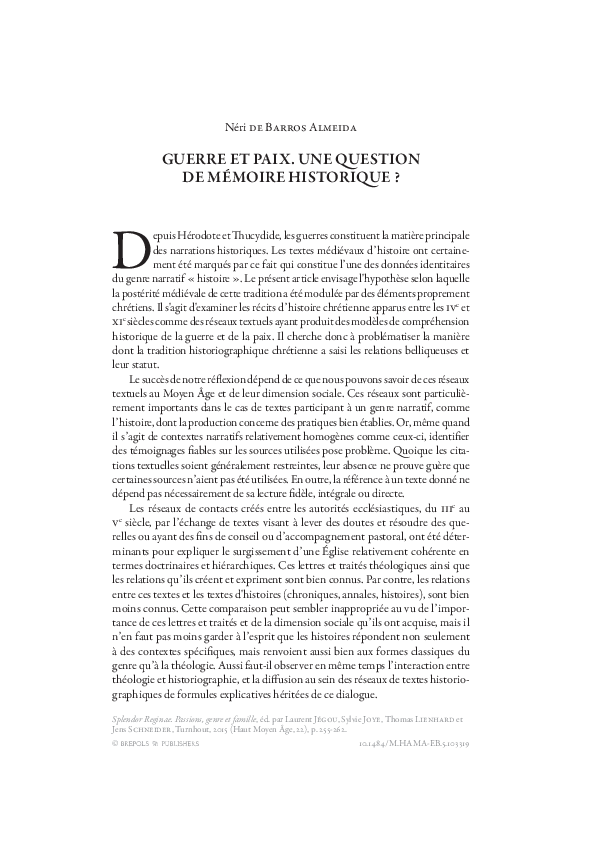 (PDF) Guerre et paix une question de memoire historique?