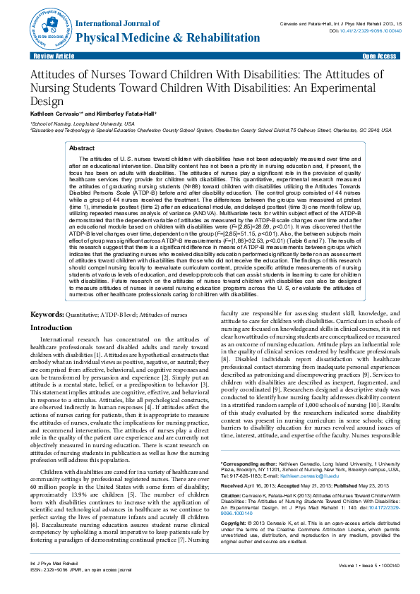 (PDF) Attitudes of Nurses Toward Children With Disabilities: The Attitudes of Nursing Students ...