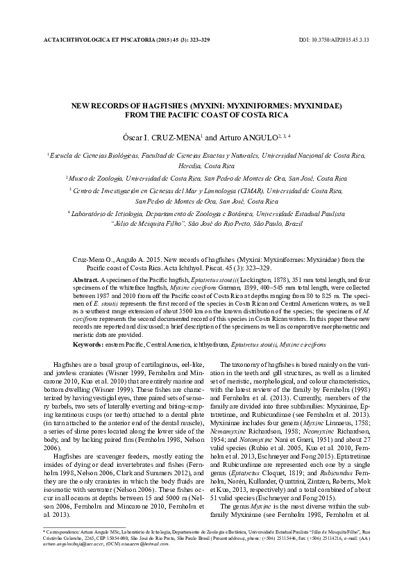 (PDF) New records of hagfishes (Myxini: Myxiniformes: Myxinidae) from ...