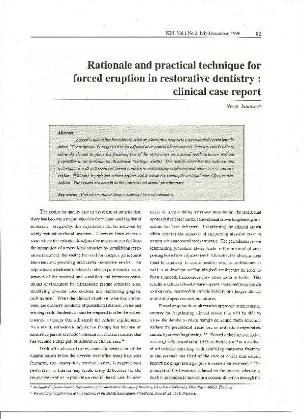 (PDF) Rationale and practical teachniwue for forced eruption in ...