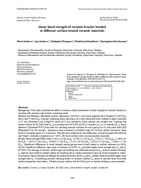 (PDF) Shear bond strength of ceramic bracket bonded to different ...