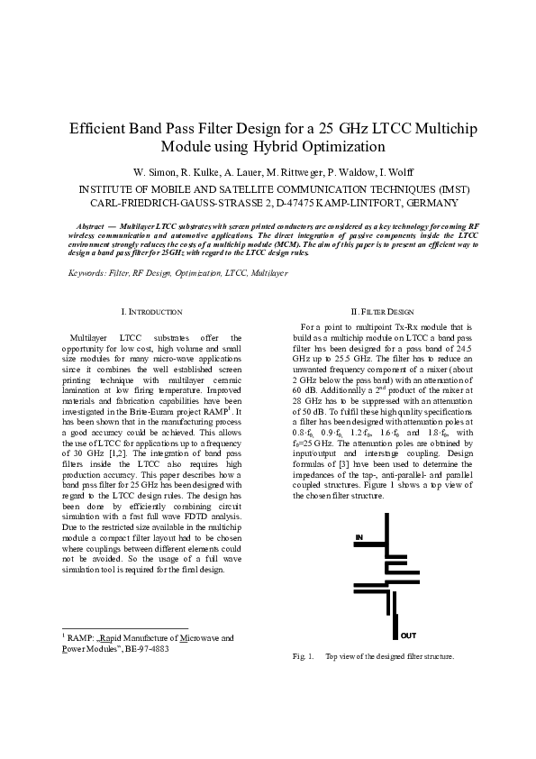 (PDF) Efficient Band Pass Filter Design for a 25 GHz LTCC Multichip Module using Hybrid Optimization