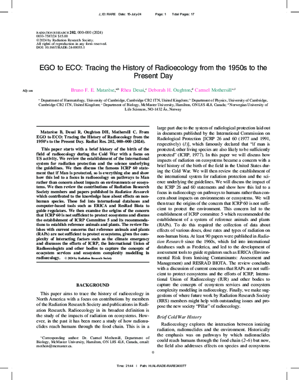 (PDF) EGO to ECO: Tracing the History of Radioecology from the 1950s to ...