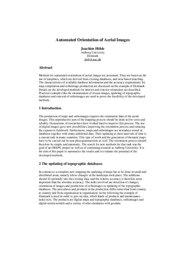 (PDF) Automated Aerial Image Orientation Methods