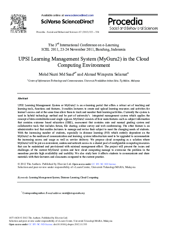 (PDF) UPSI Learning Management System (MyGuru2) in the Cloud Computing ...