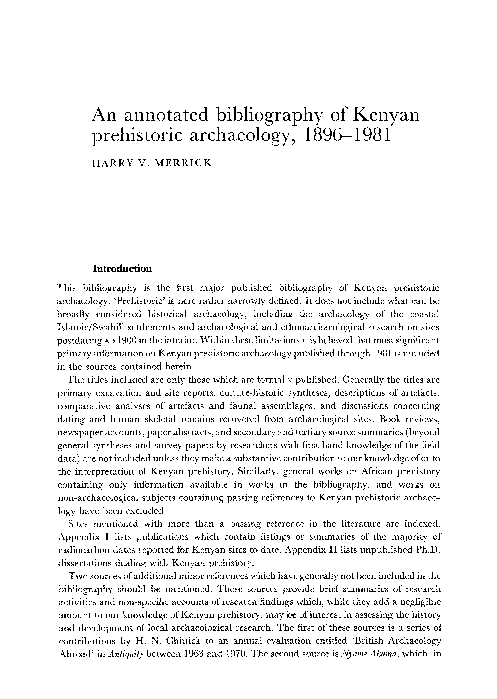 (PDF) An annotated bibliography of Kenyan prehistoric archaeology, 1896 ...