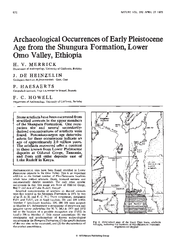 (PDF) Archaeological Occurrences of Early Pleistocene Age from the Shungura Formation, Lower Omo ...