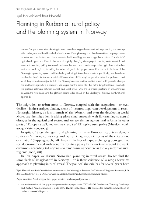 (PDF) Planning in Rurbania: rural policy and the planning system in Norway