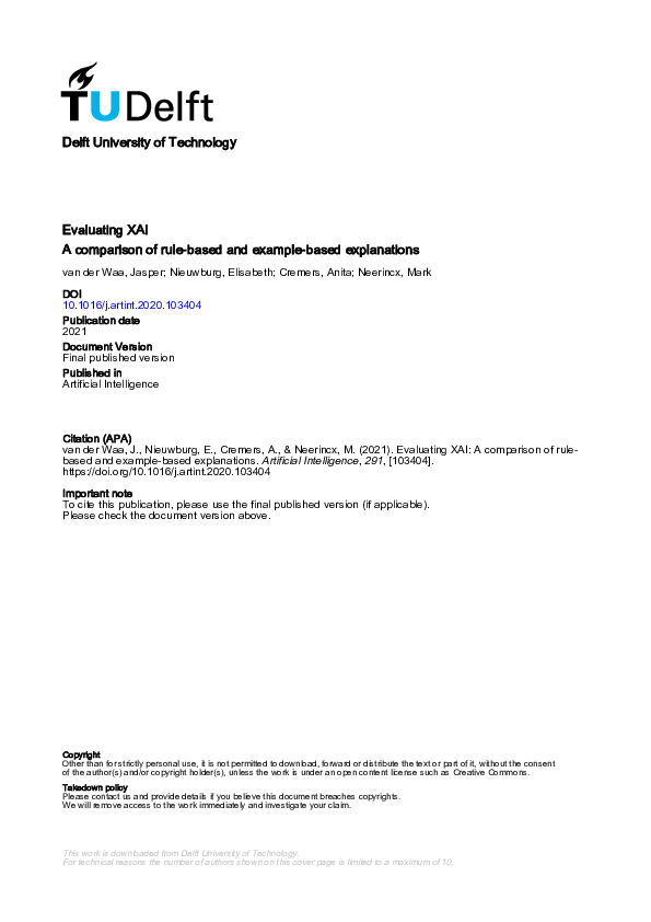 (PDF) Evaluating XAI: A comparison of rule-based and example-based explanations