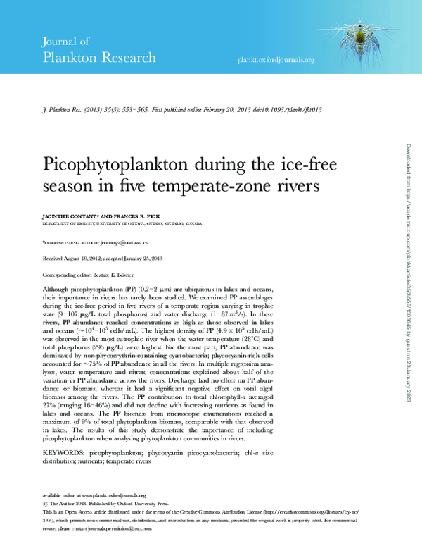 (PDF) Picophytoplankton during the ice-free season in five temperate-zone rivers