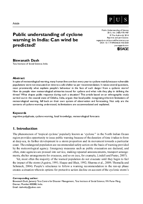 (PDF) Public understanding of cyclone warning in India: Can wind be ...