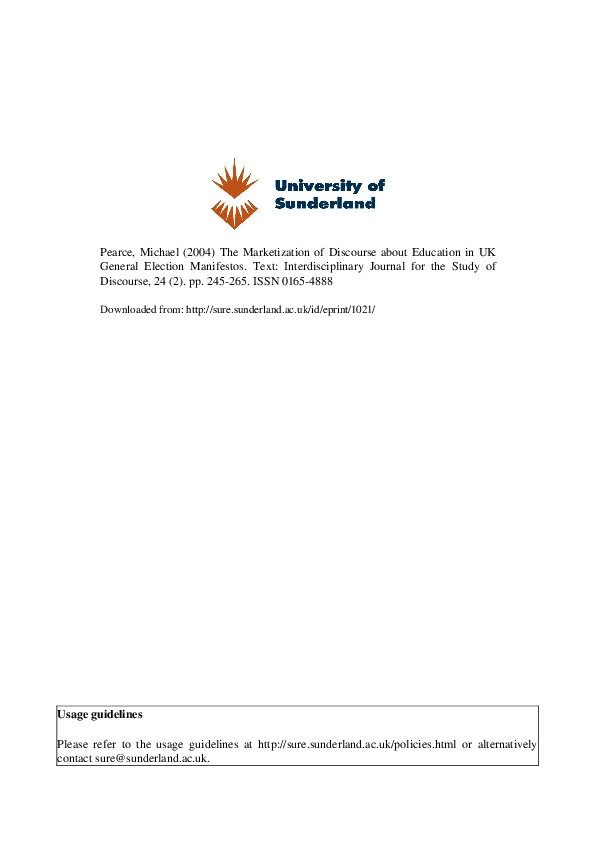 (PDF) The marketization of discourse about education in UK general ...