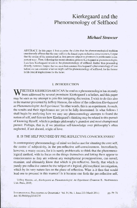 (PDF) Kierkegaard and the Phenomenology of Selfhood