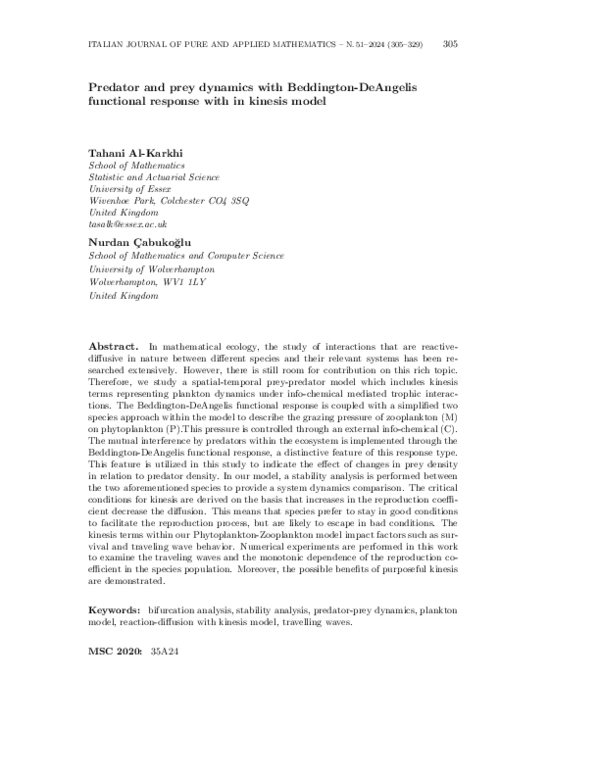 (PDF) Predator and prey dynamics with Beddington-DeAngelis functional ...