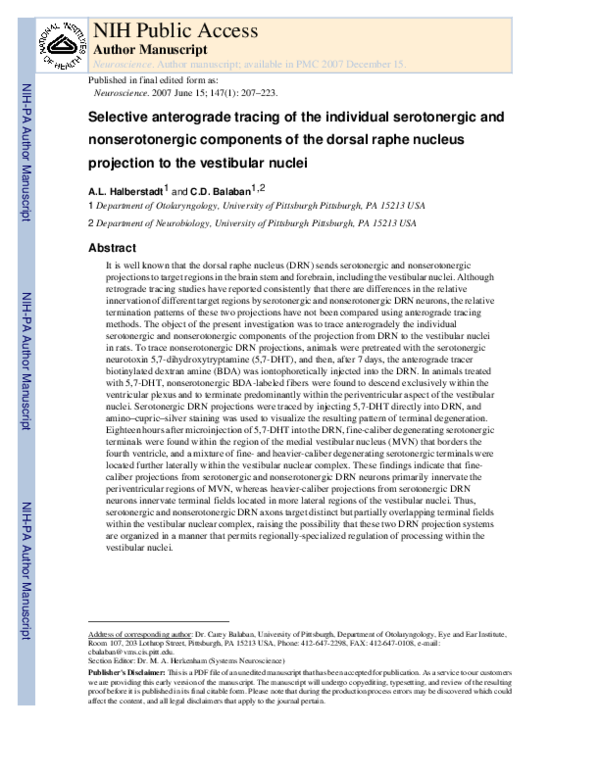 (PDF) Selective anterograde tracing of the individual serotonergic and ...
