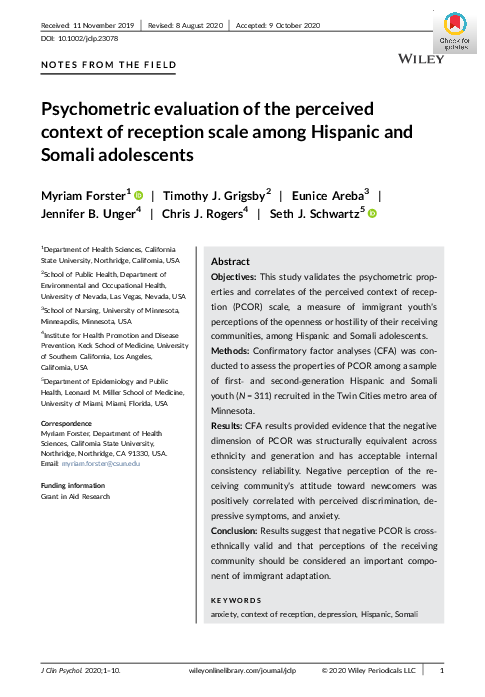 (PDF) Psychometric evaluation of the perceived context of reception ...