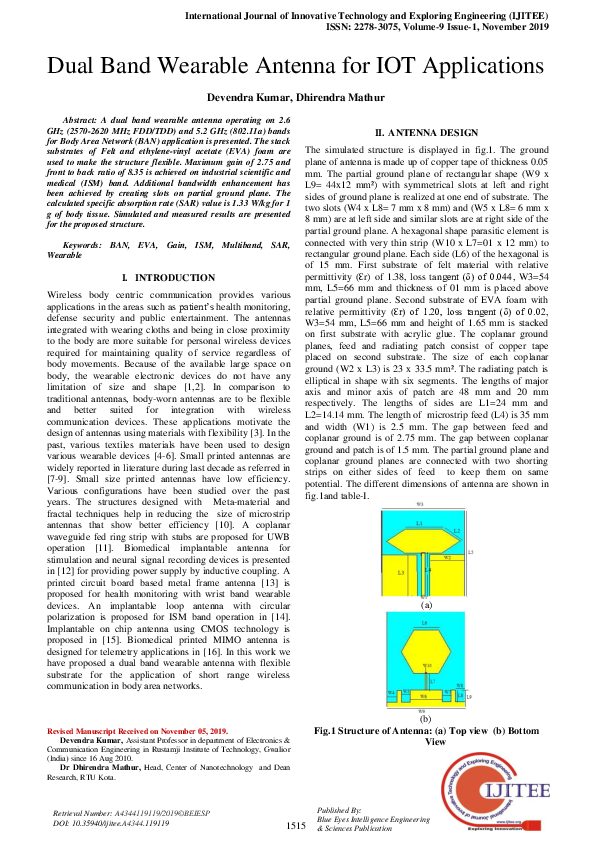 (PDF) Dual Band Wearable Antenna for IOT Applications