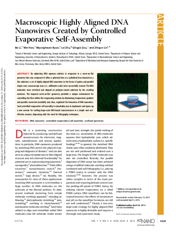 (PDF) Macroscopic Highly Aligned DNA Nanowires Created by Controlled ...