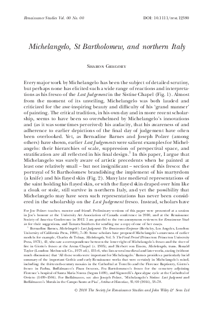 (PDF) Michelangelo, St Bartholomew, and northern Italy | Sharon Gregory ...