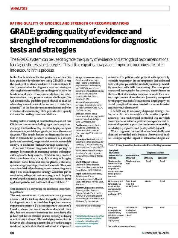 (PDF) Grading quality of evidence and strength of recommendations for ...